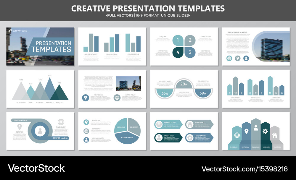 Modern Blue & Gray Presentation Slides Vector Image
