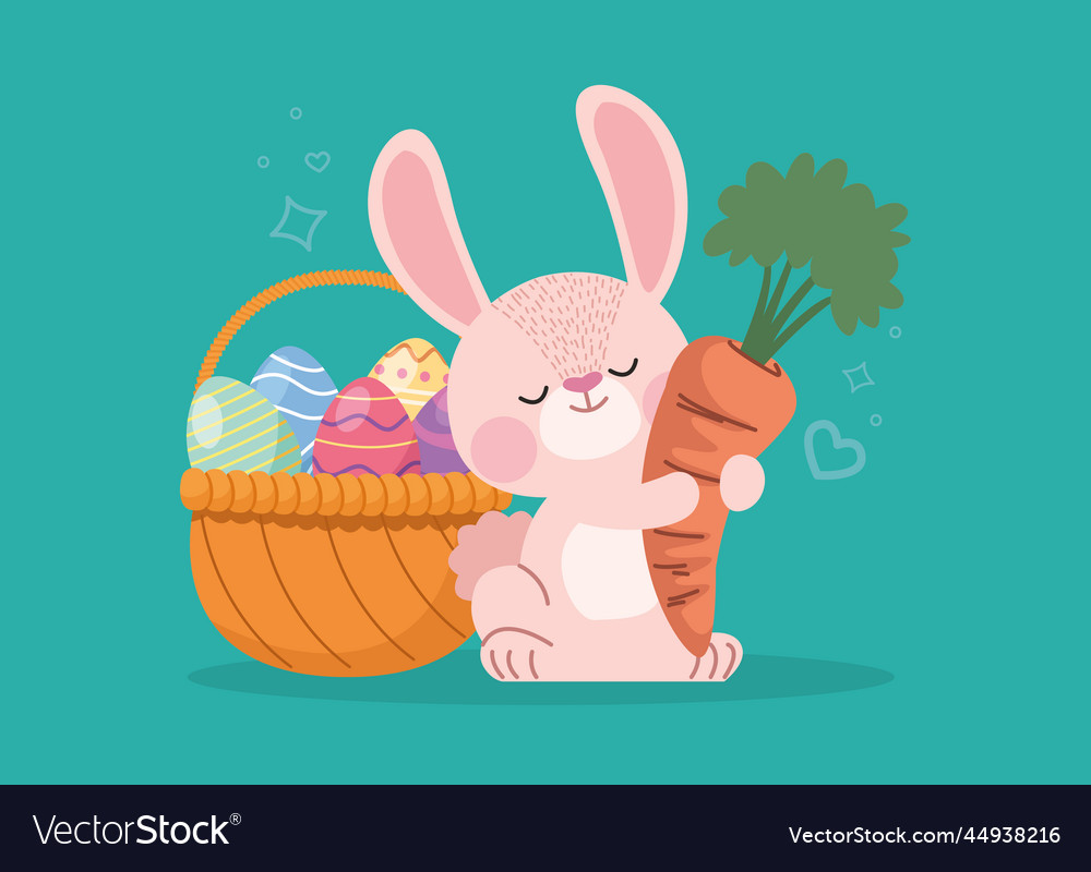 Rabbit with carrot and eggs Royalty Free Vector Image