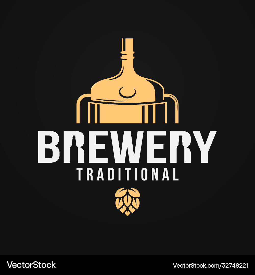Beer logo with brewery tank and beer bottle Vector Image