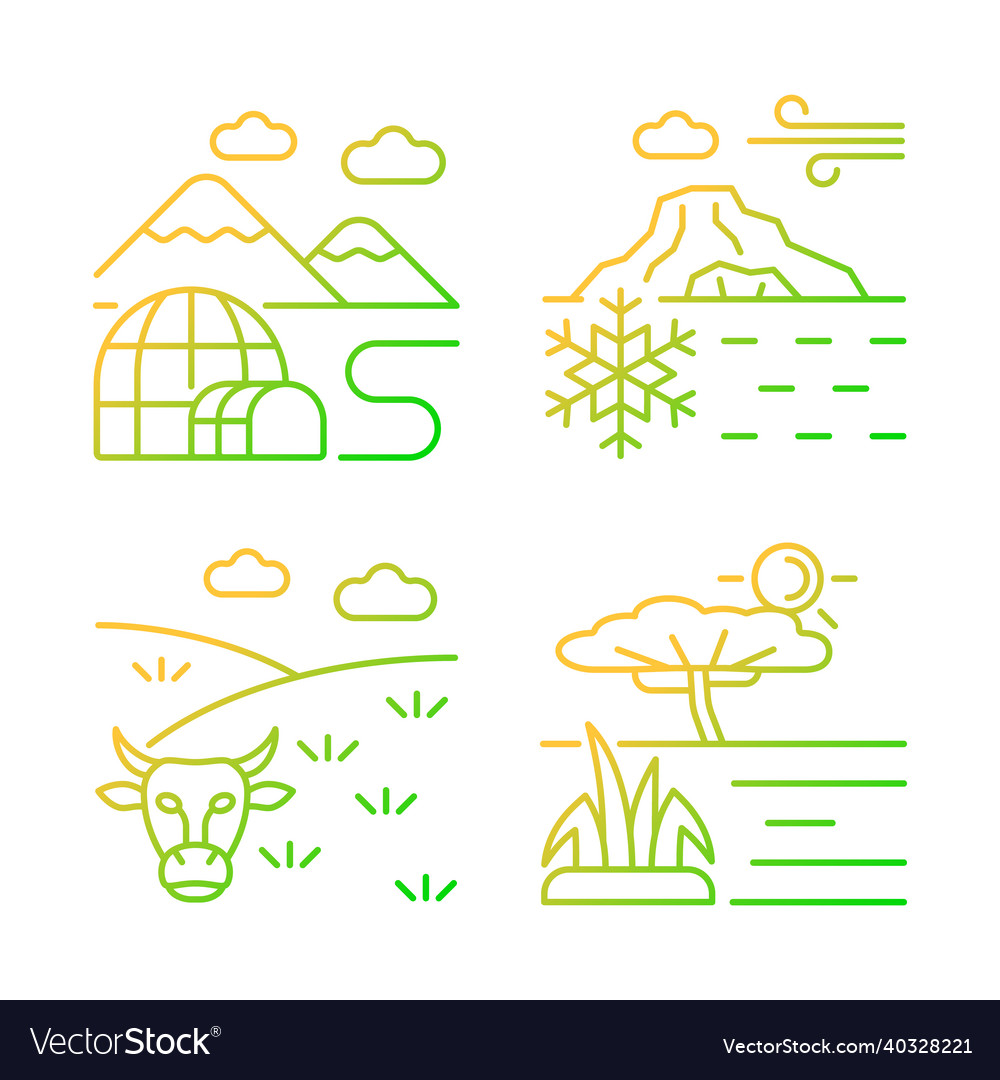 Climate zones gradient linear icons set Royalty Free Vector