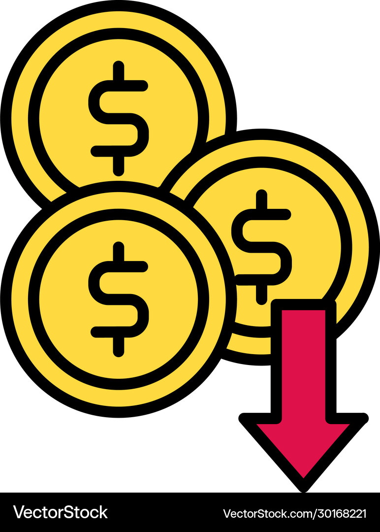 Coins money dollar with arrow down line and fill Vector Image