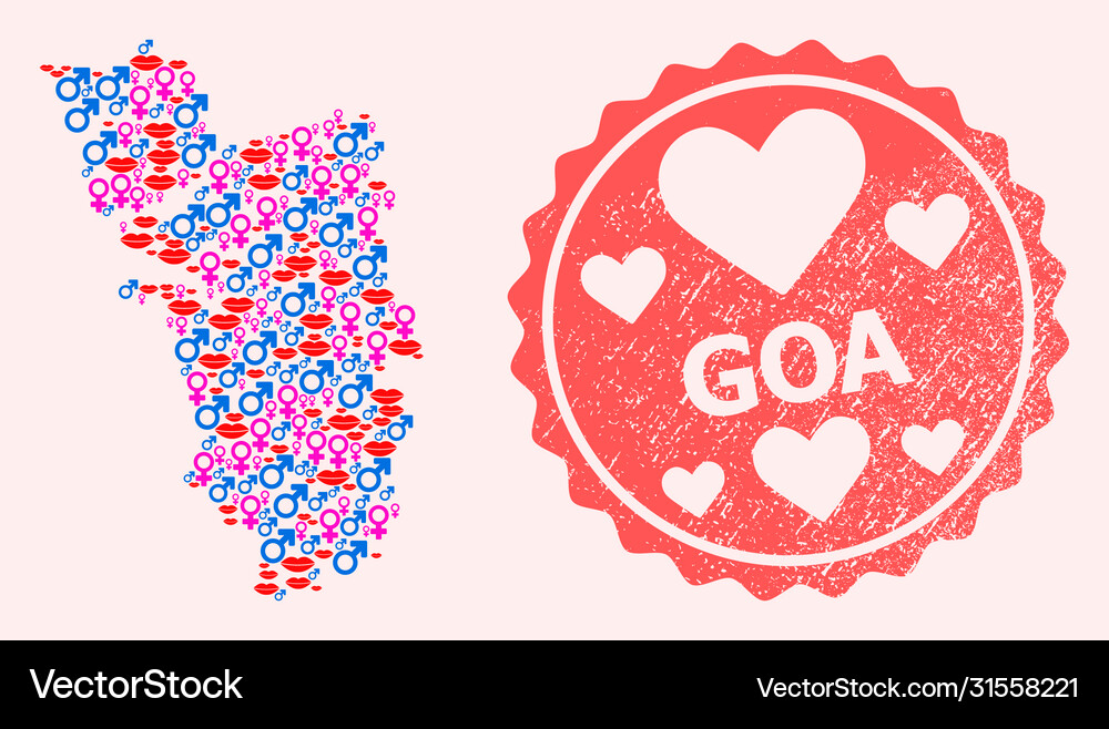 Collage love smile map goa state and grunge Vector Image