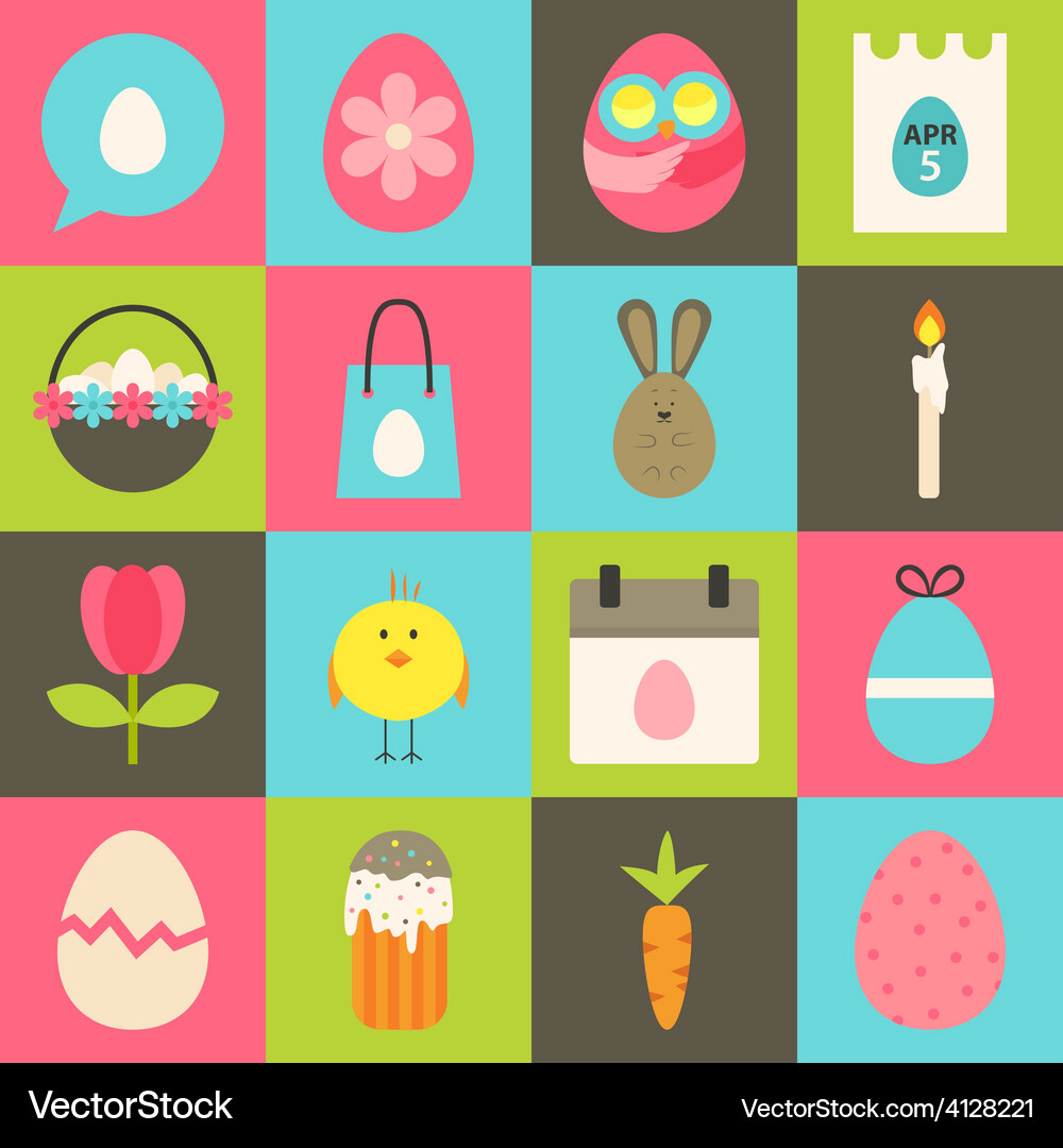 Easter flat stylized icon set 2 Royalty Free Vector Image