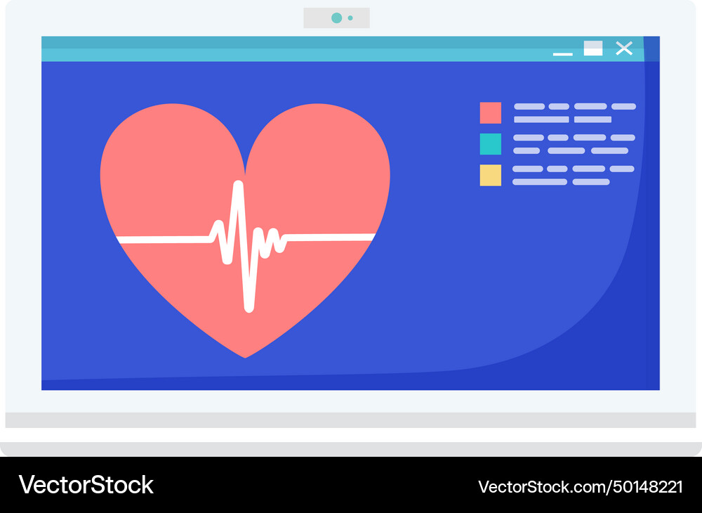 Laptop screen with heart symbol and ecg line Vector Image
