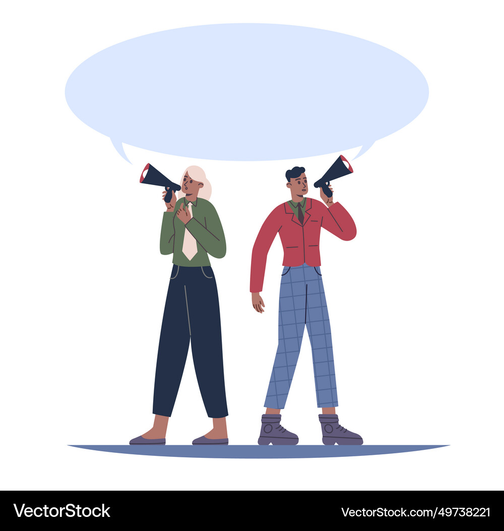 Man and woman shouting into megaphone people Vector Image