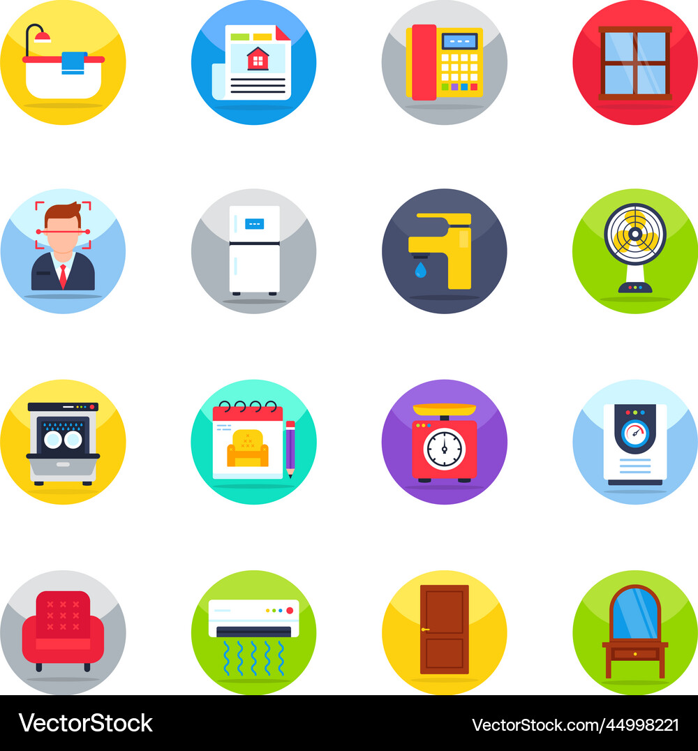 Pack of home accessories flat icons Royalty Free Vector