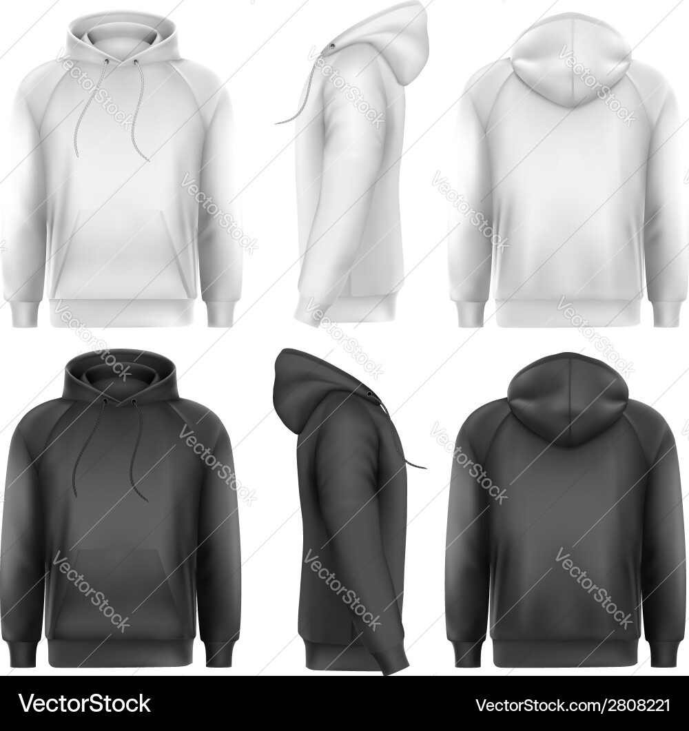 Set black and white male hoodies with sample Vector Image