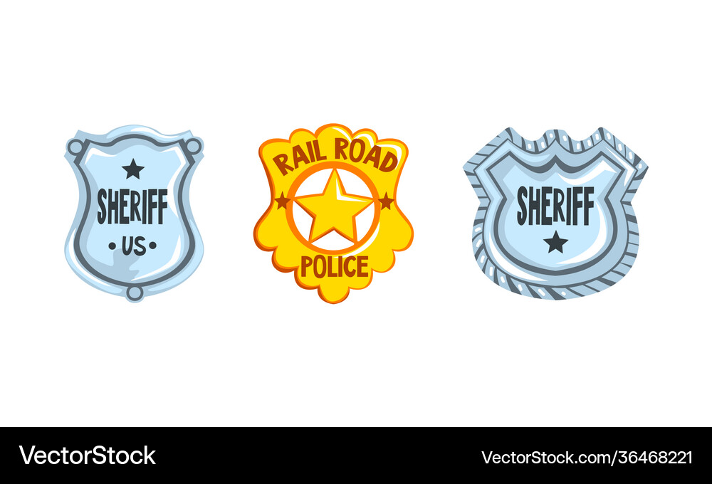 Sheriff shields and stars badges set golden Vector Image