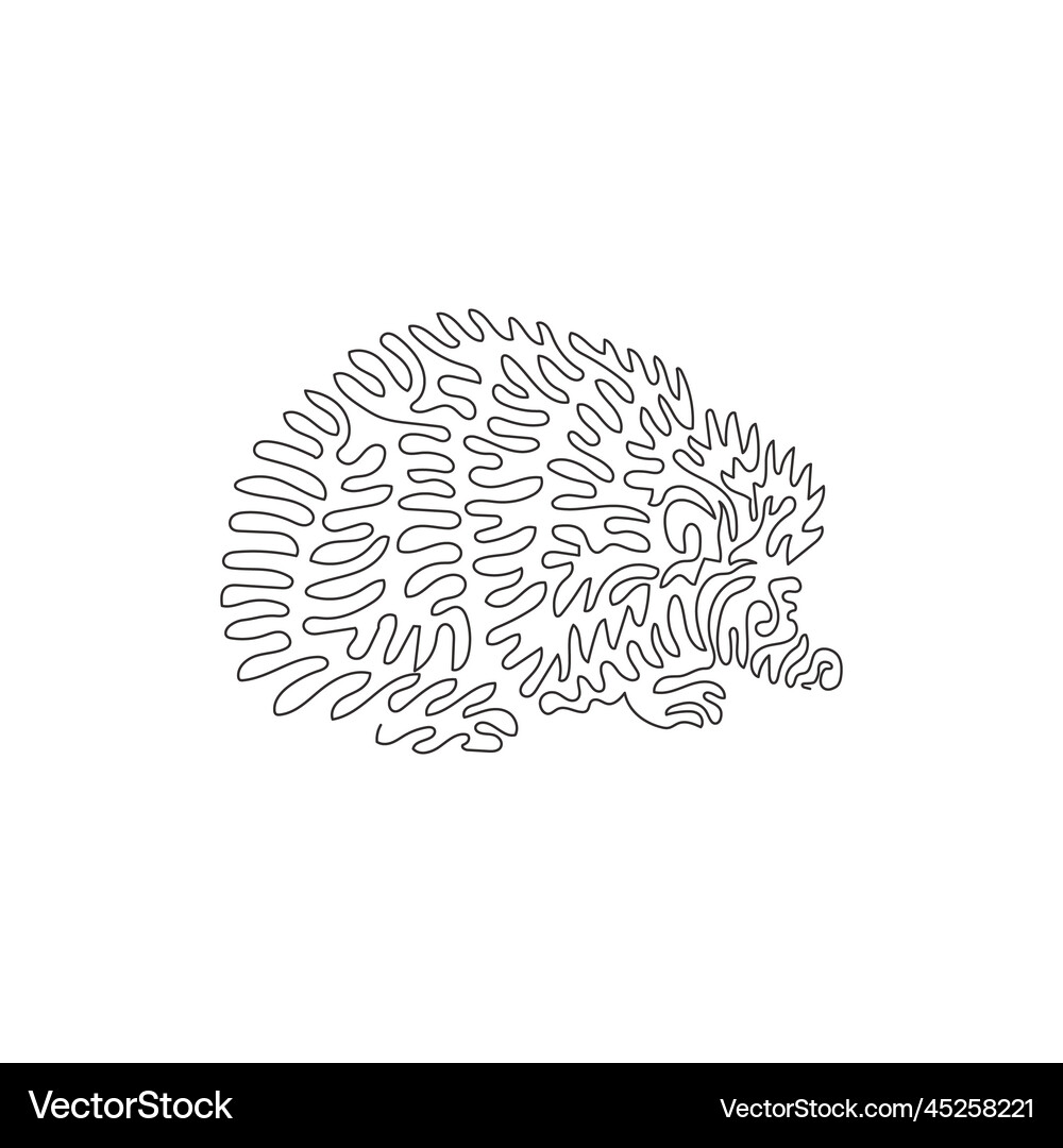 Single curly one line drawing of cute hedgehog Vector Image