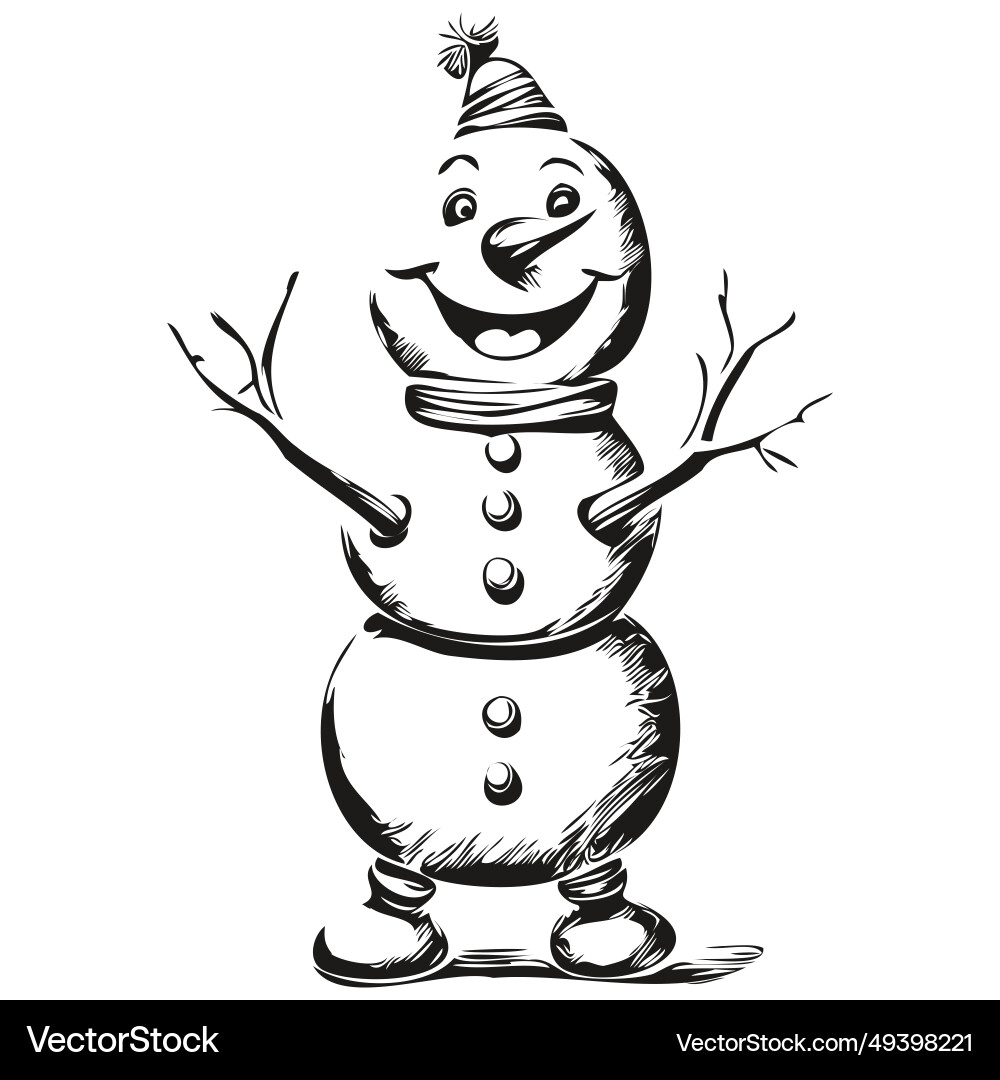 Snowman vintage engraved sketch detailed Vector Image