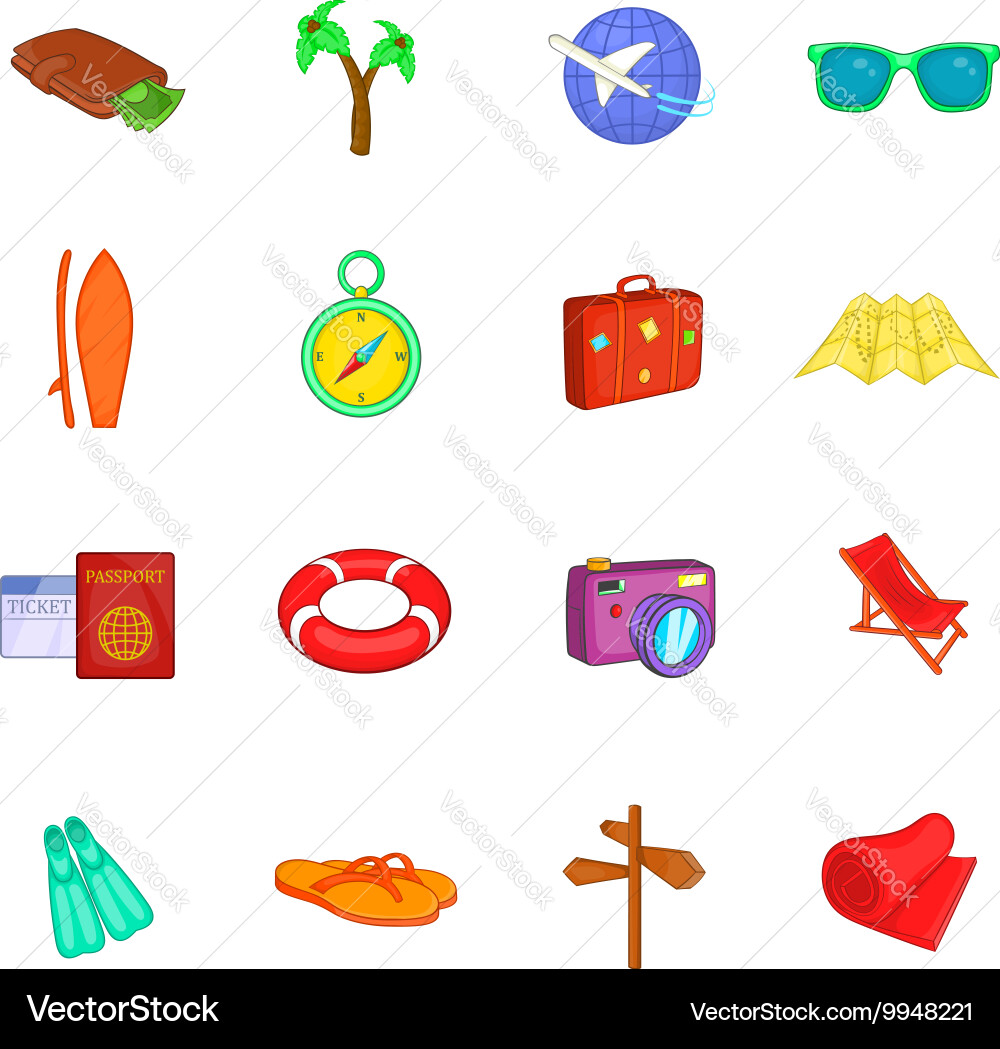 Travel icons set cartoon style Royalty Free Vector Image