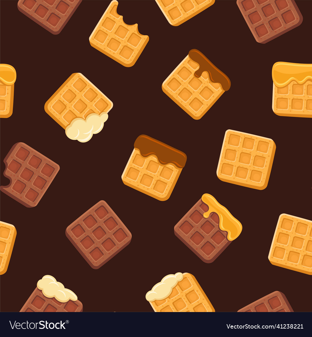 Waffles seamless pattern on chocolate background Vector Image