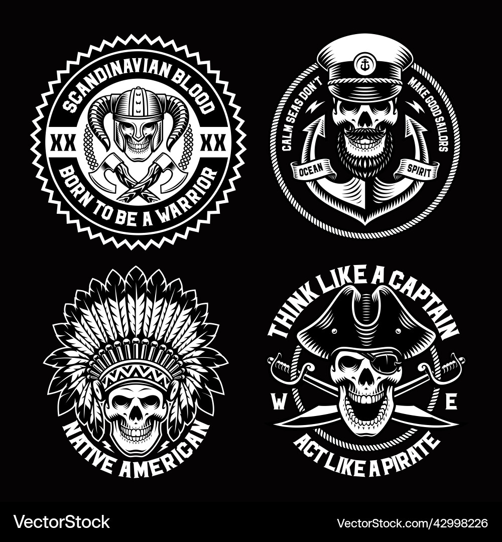 A set of skulls characters Royalty Free Vector Image