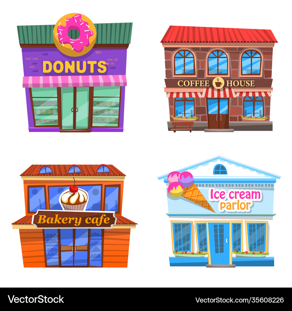 Cafe collection donuts coffee house bakery cafe Vector Image