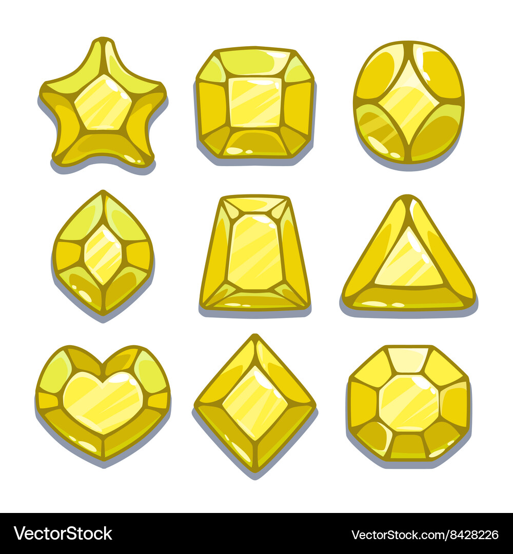 Cartoon yellow different shapes gems Royalty Free Vector