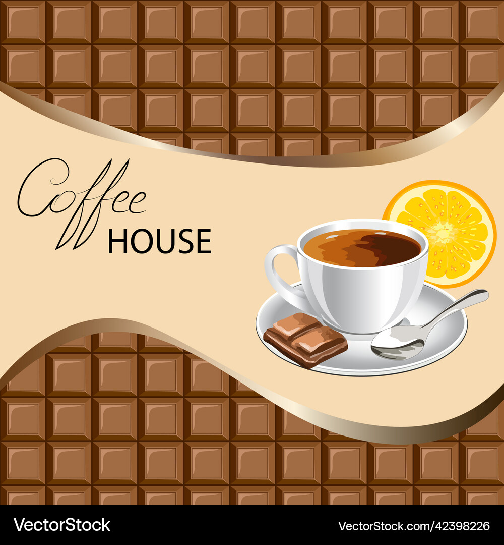 Chocolate background with a cup of coffee Vector Image