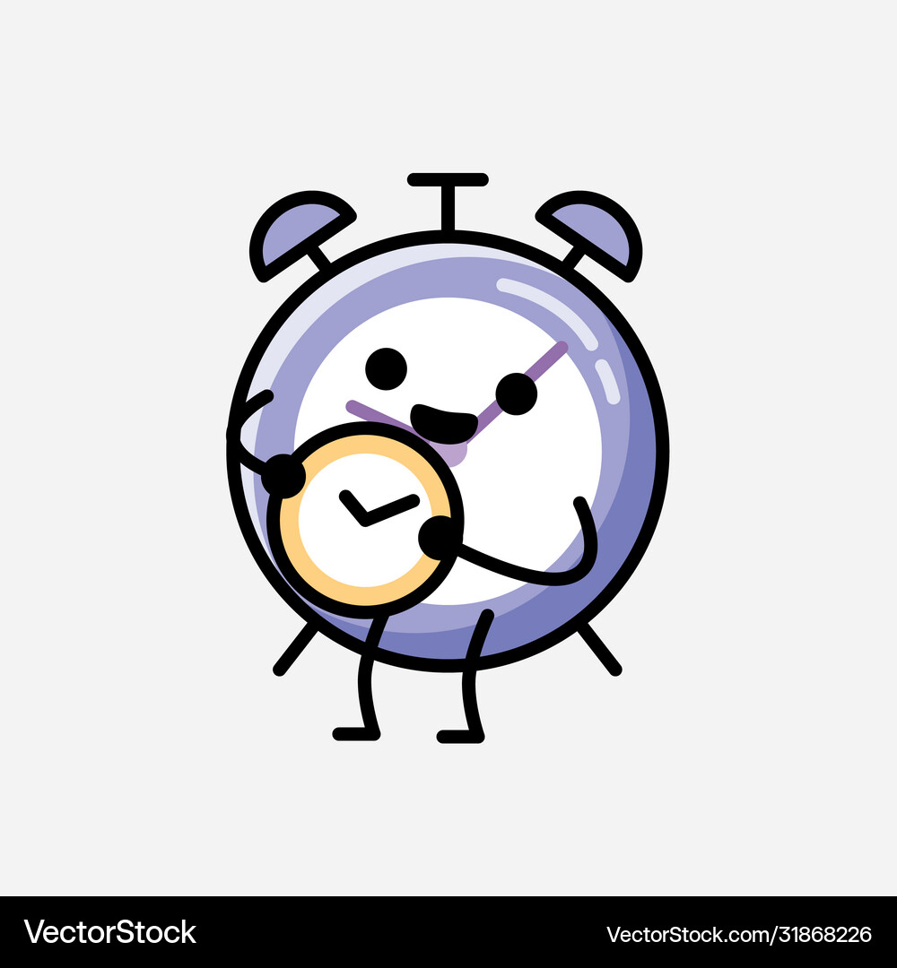 Cute alarm clock mascot character in flat design Vector Image