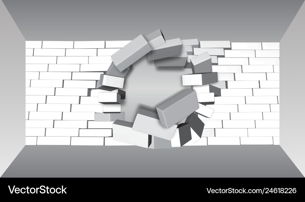 Destruction of a brick wall 3d breaking Royalty Free Vector