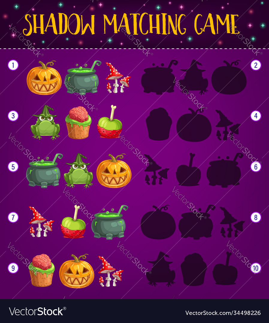 Halloween shadow matching kid game template Vector Image