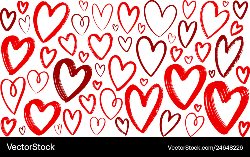 Hand drawn red heart set of elements sketch Vector Image
