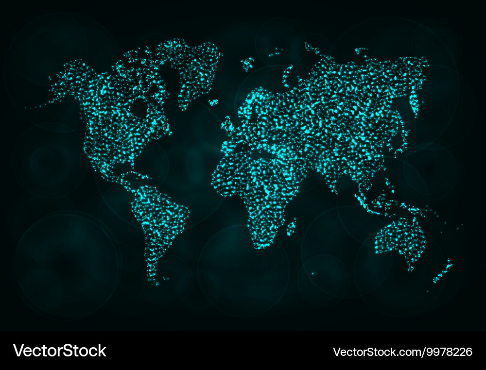 Map silhouette of lights on dark background Vector Image