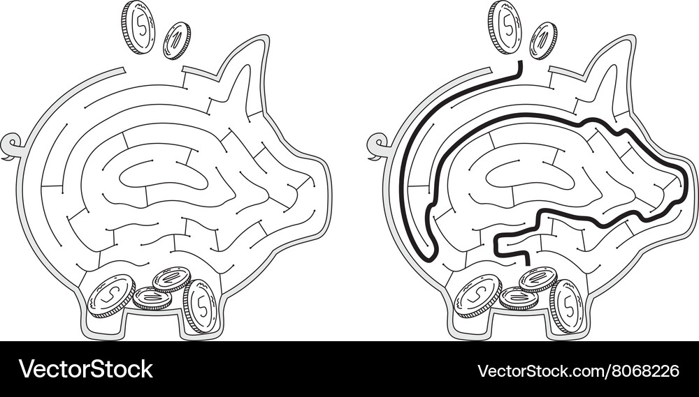 Piggy bank maze Royalty Free Vector Image - VectorStock
