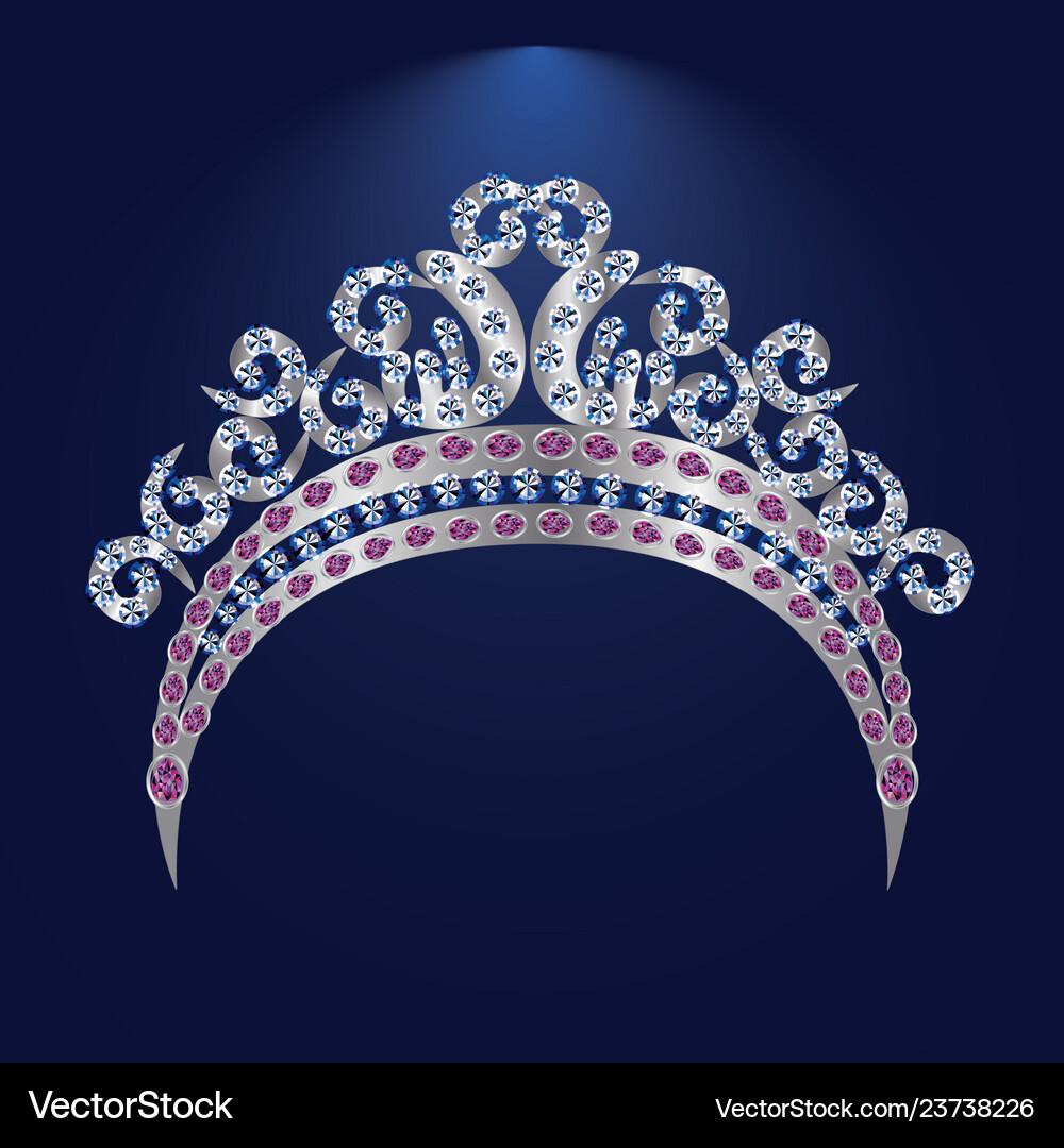 Tiara with pink stones and diamonds Royalty Free Vector