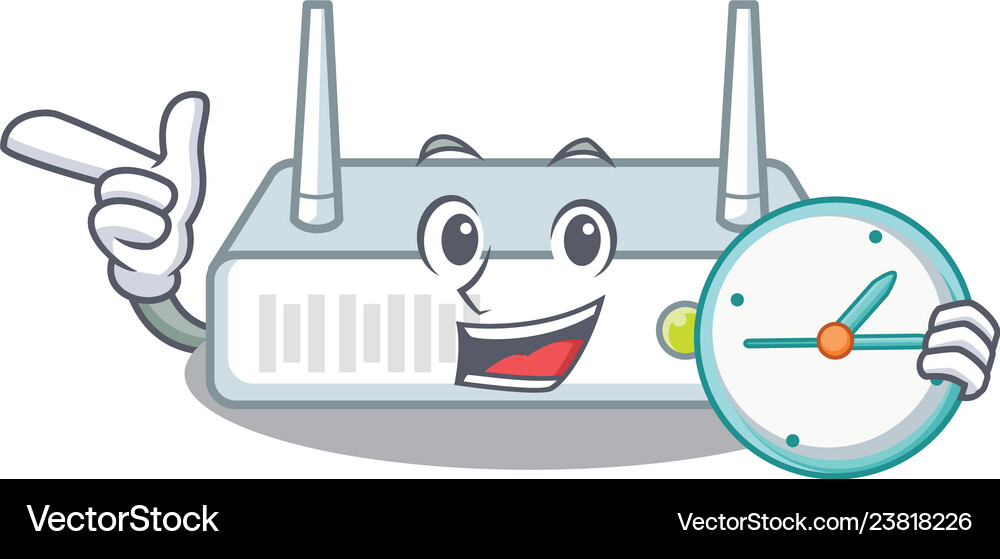 With clock router is installed in cartoon wall Vector Image