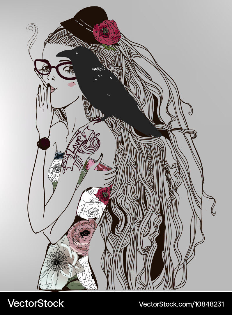 Beautiful girl with a raven Royalty Free Vector Image