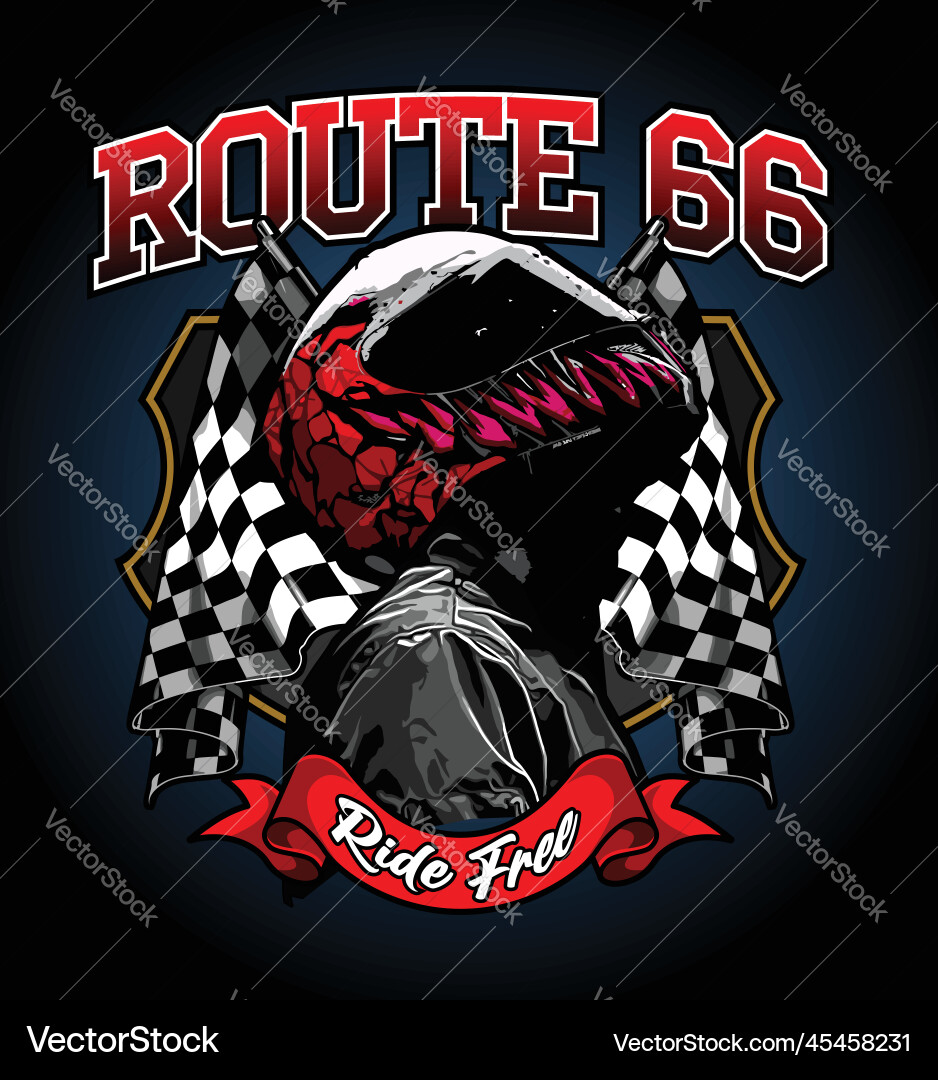 Biker and ribbon with racing flag background Vector Image