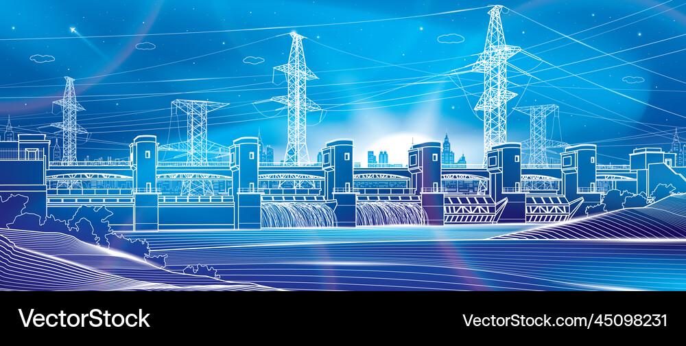 Hydro power plant river dam renewable energy Vector Image