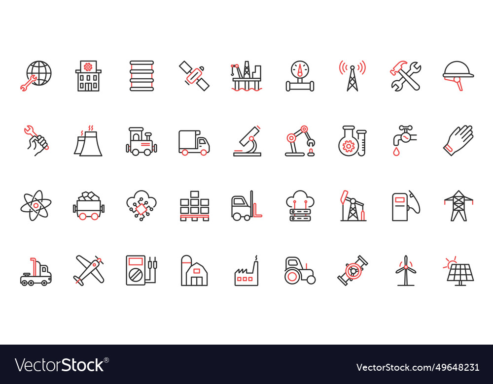 Industry trendy red black thin line icons set Vector Image