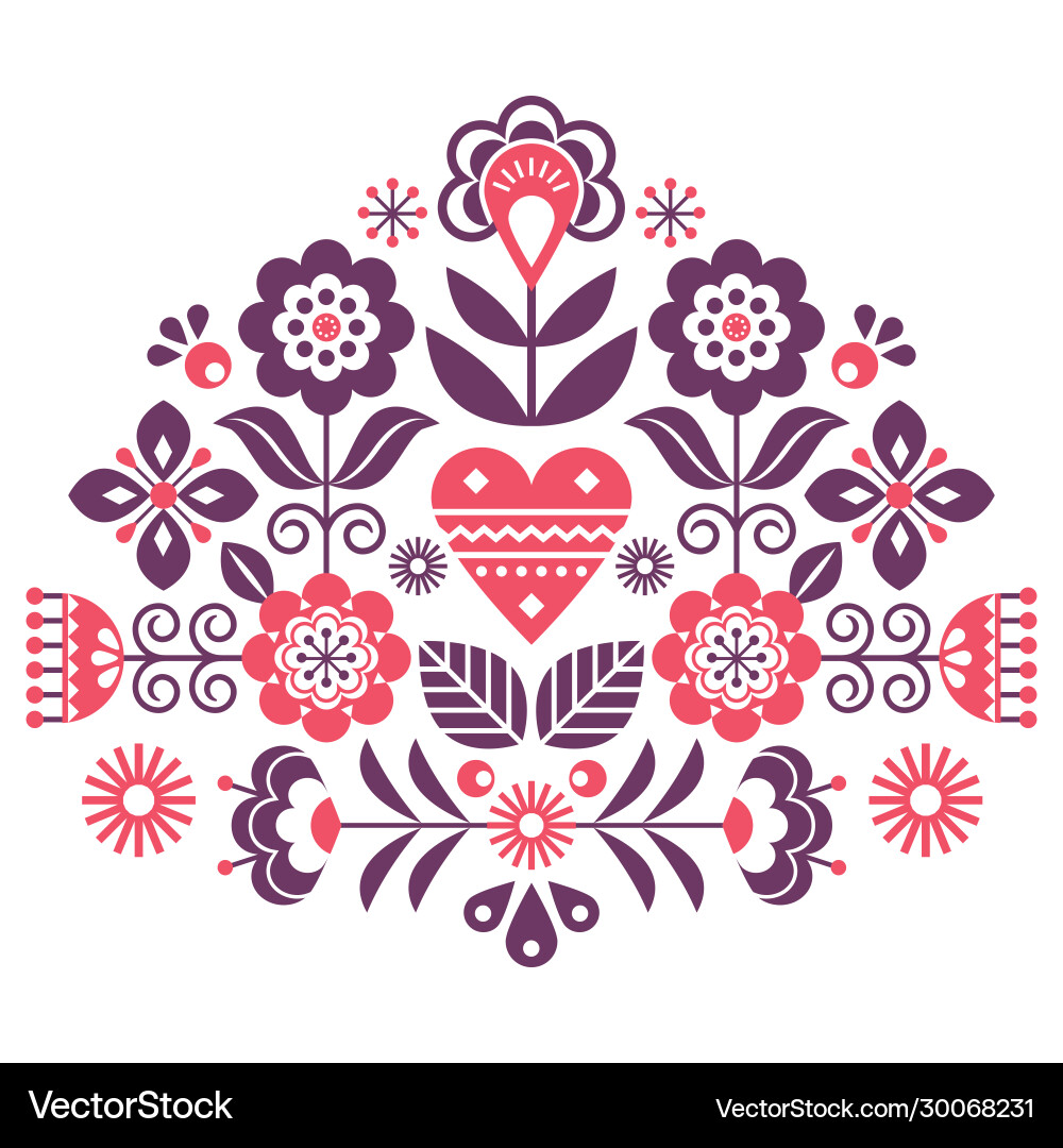 Scandinavian folk flowers design cute Royalty Free Vector