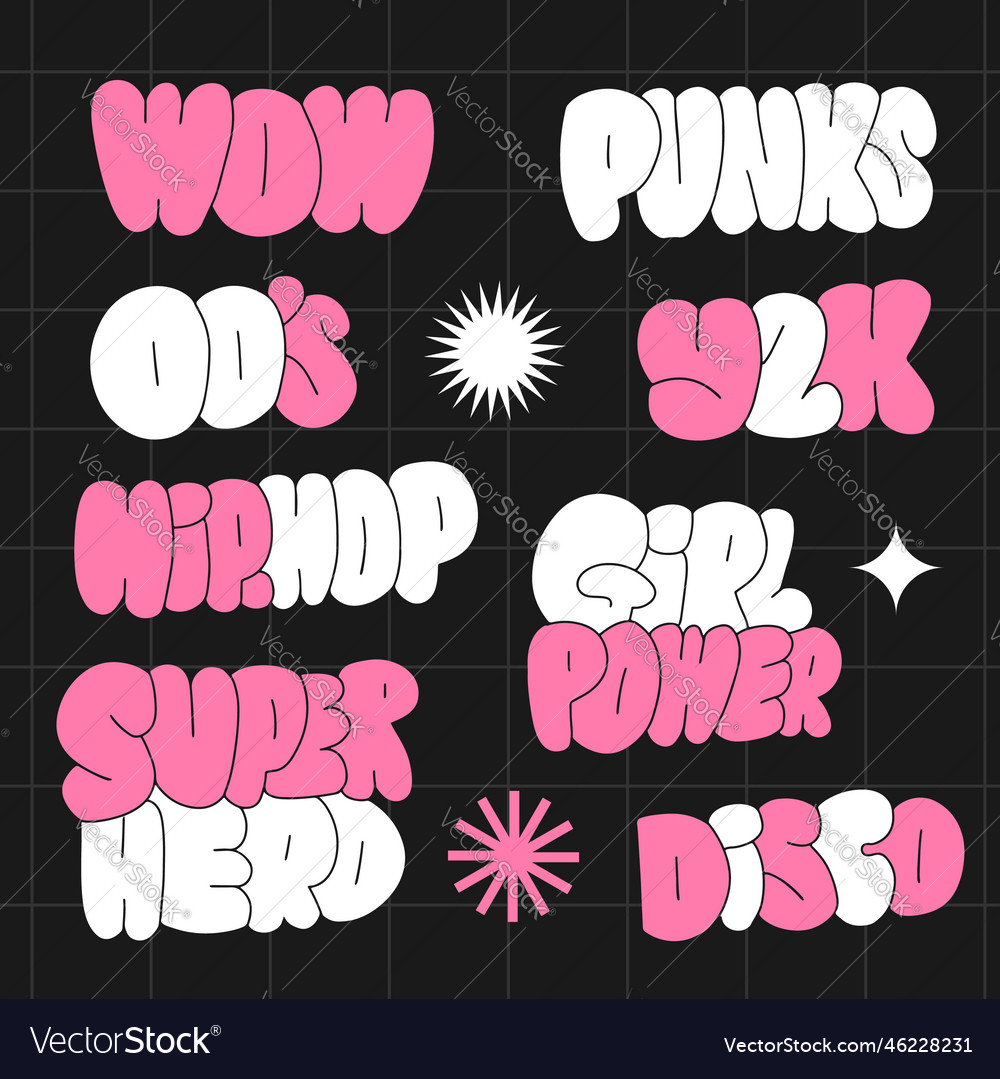 Set of retro phrases words - wow y2k 00 s hip Vector Image