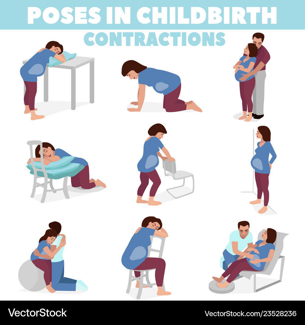 Childbirth Poses for Pain Relief & Labor Vector Image
