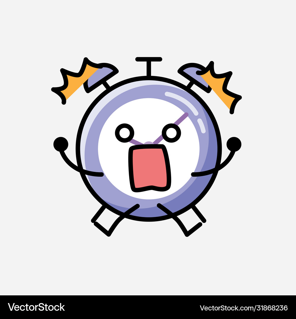 Cute alarm clock mascot character in flat design Vector Image