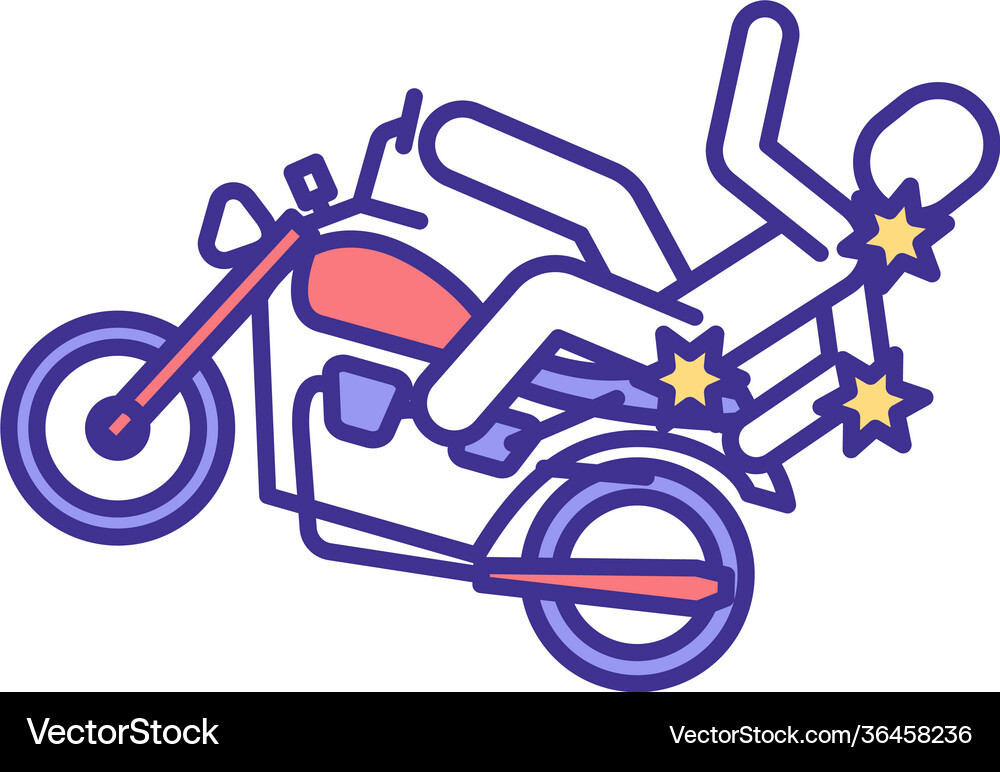 Falling off motorcycle injuries rgb color icon Vector Image