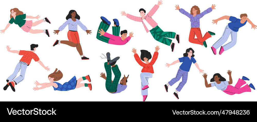 Flying people cartoon characters fly in sky Vector Image