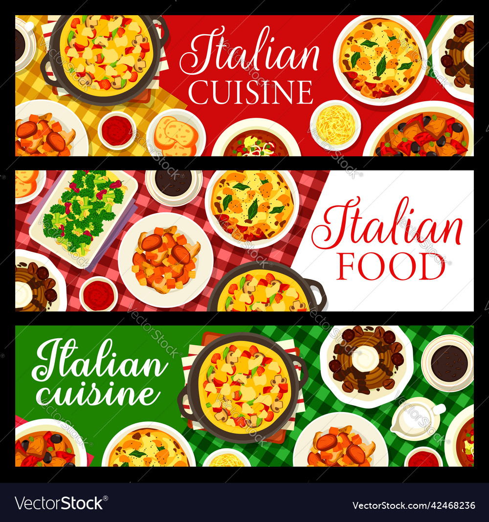 Italian cuisine meals and dishes banners Vector Image