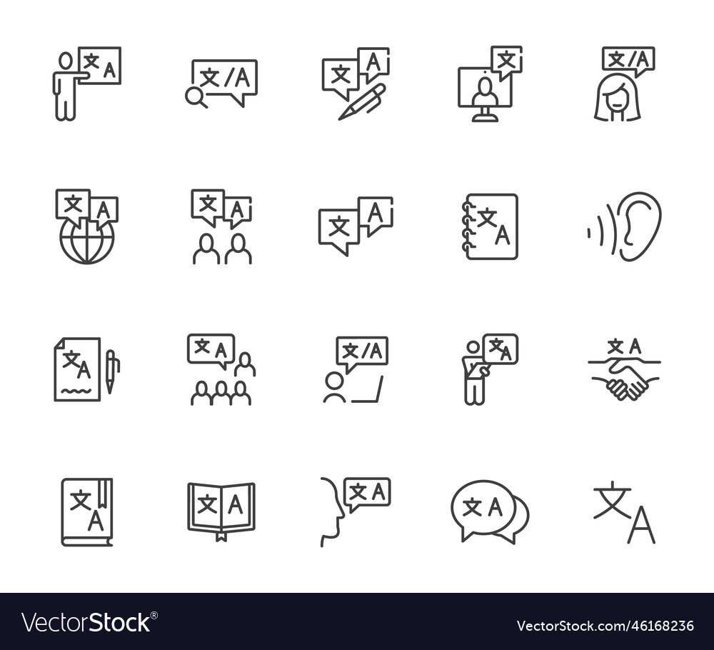 Learn foreign language line icon set Royalty Free Vector