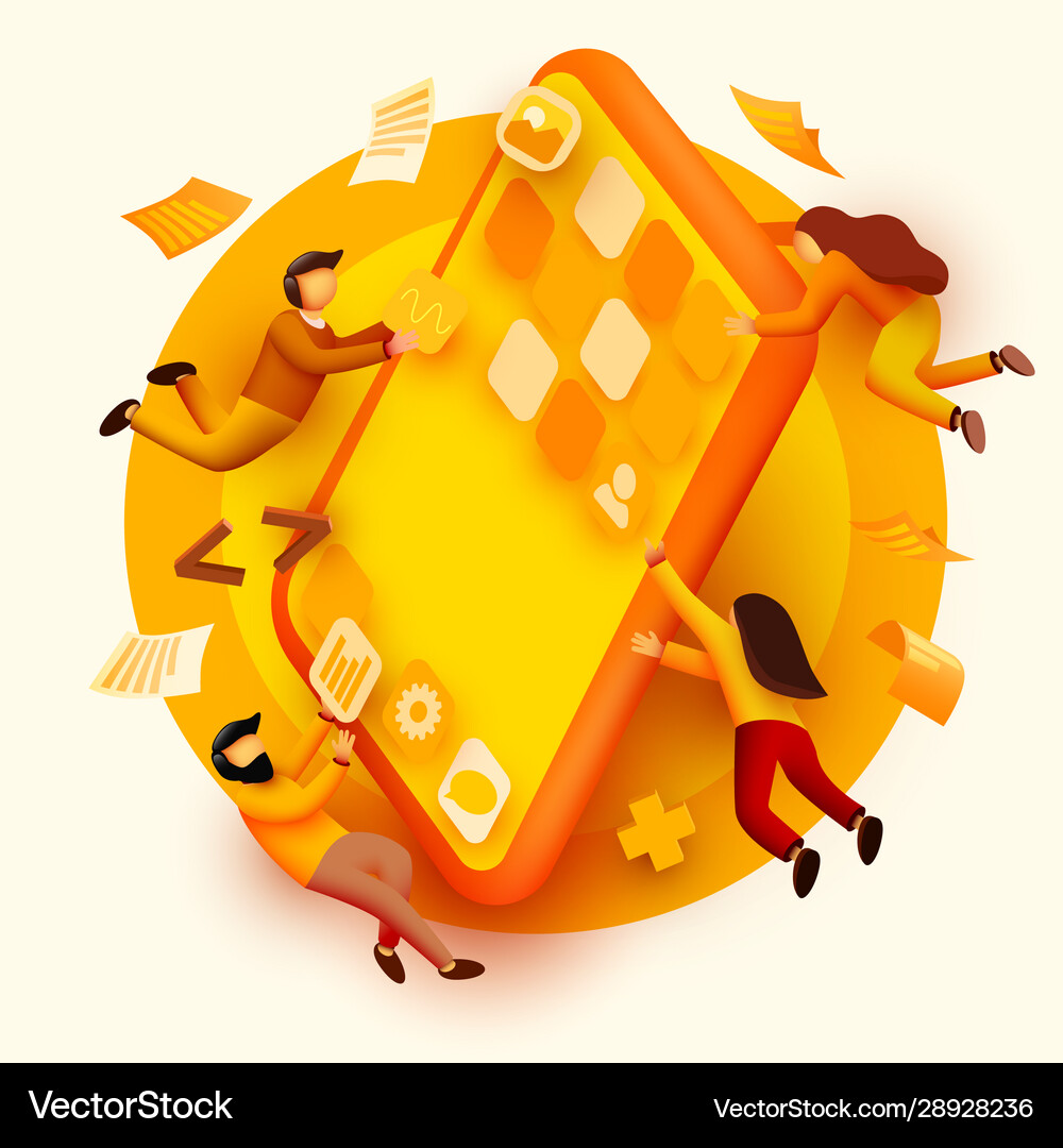 Modern banner template with tiny people and giant Vector Image