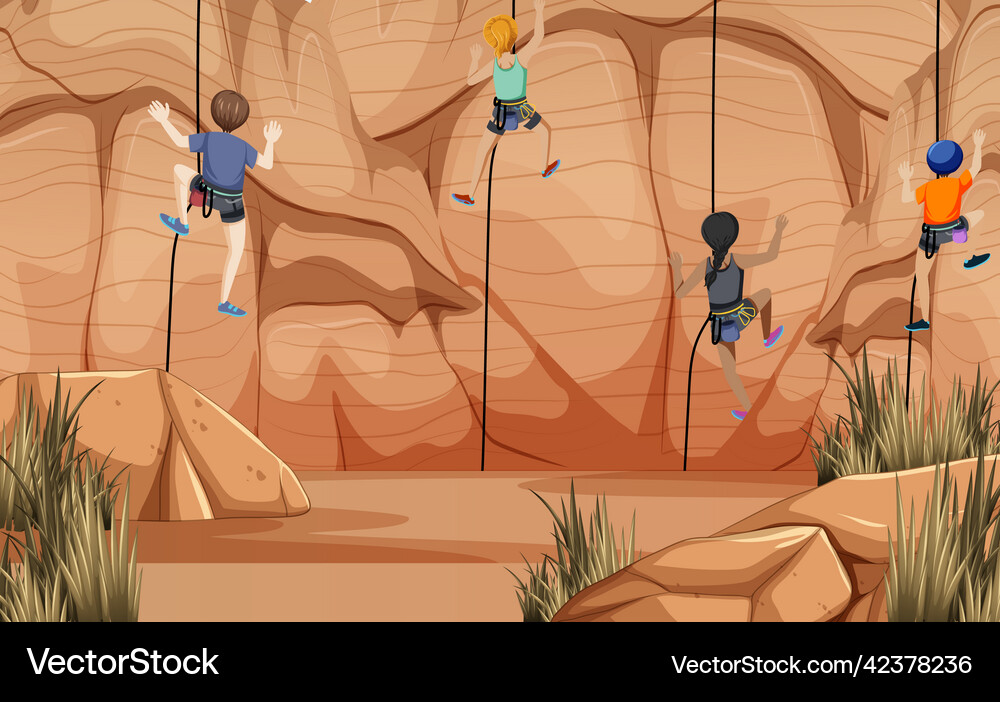 Outdoor scene with rock climber on cliff Vector Image
