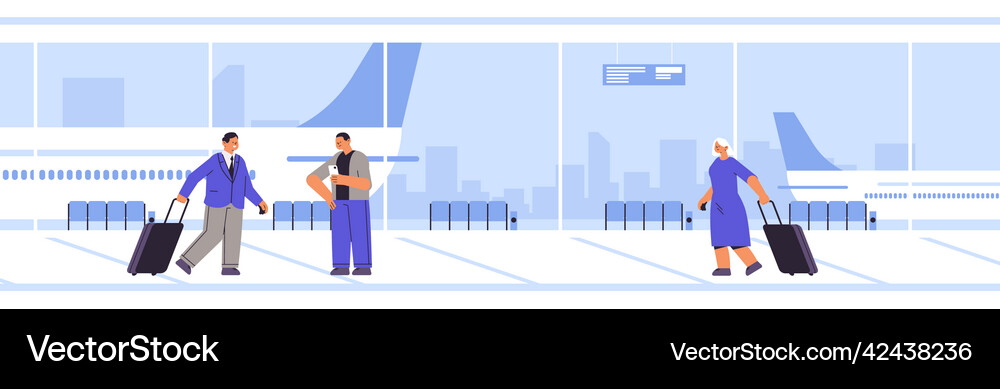 Passengers with baggage walking at modern airport Vector Image