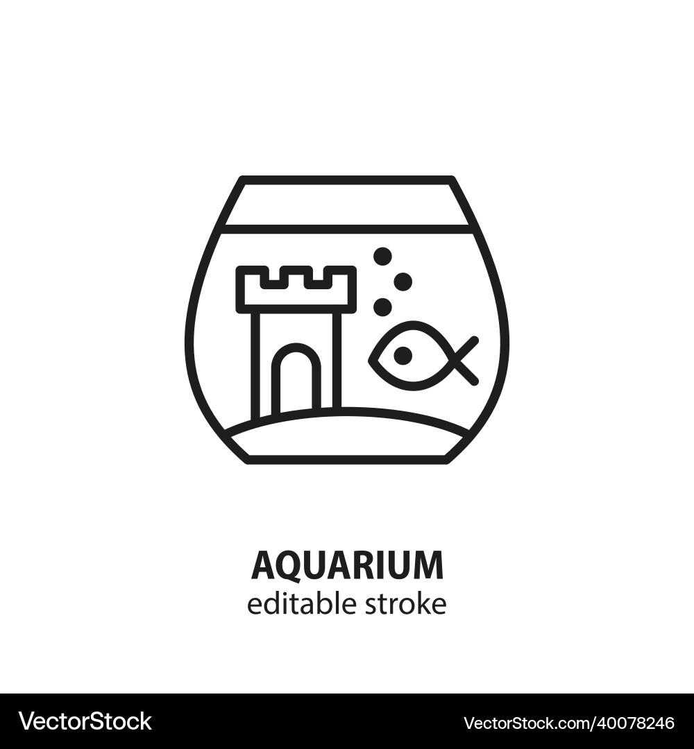 Aquarium line icon with fish and tower Royalty Free Vector