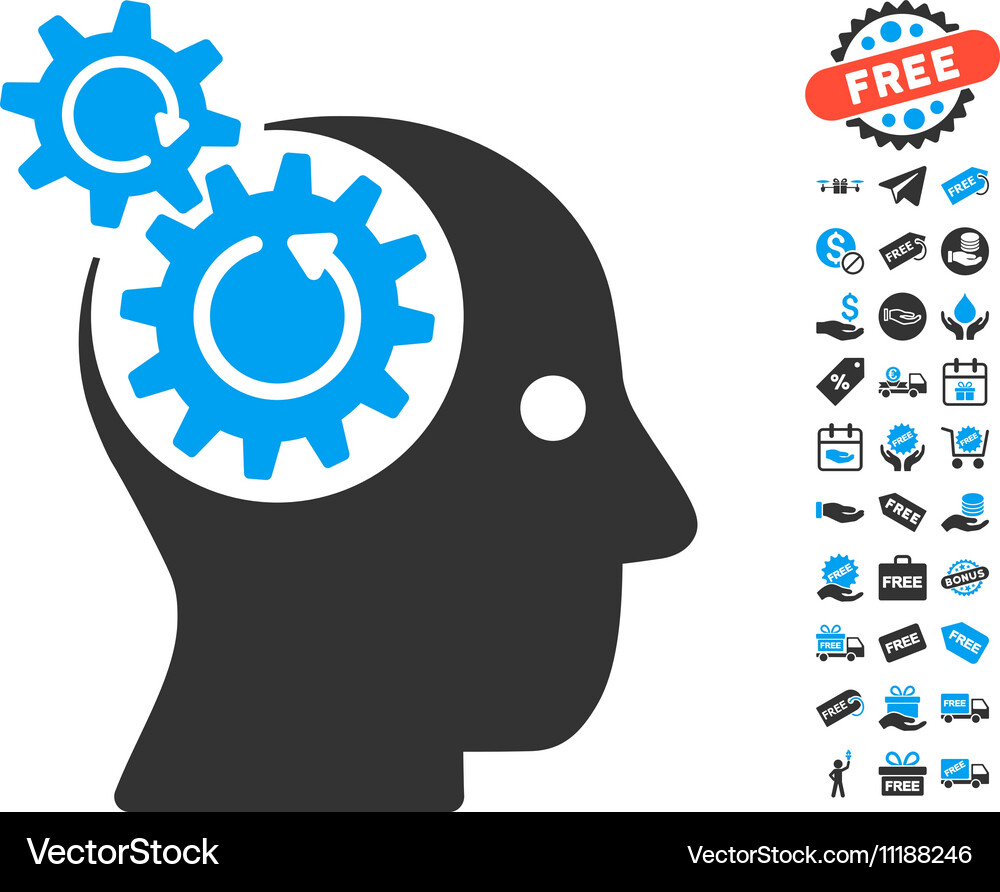 Brain gears rotation icon with free bonus Vector Image