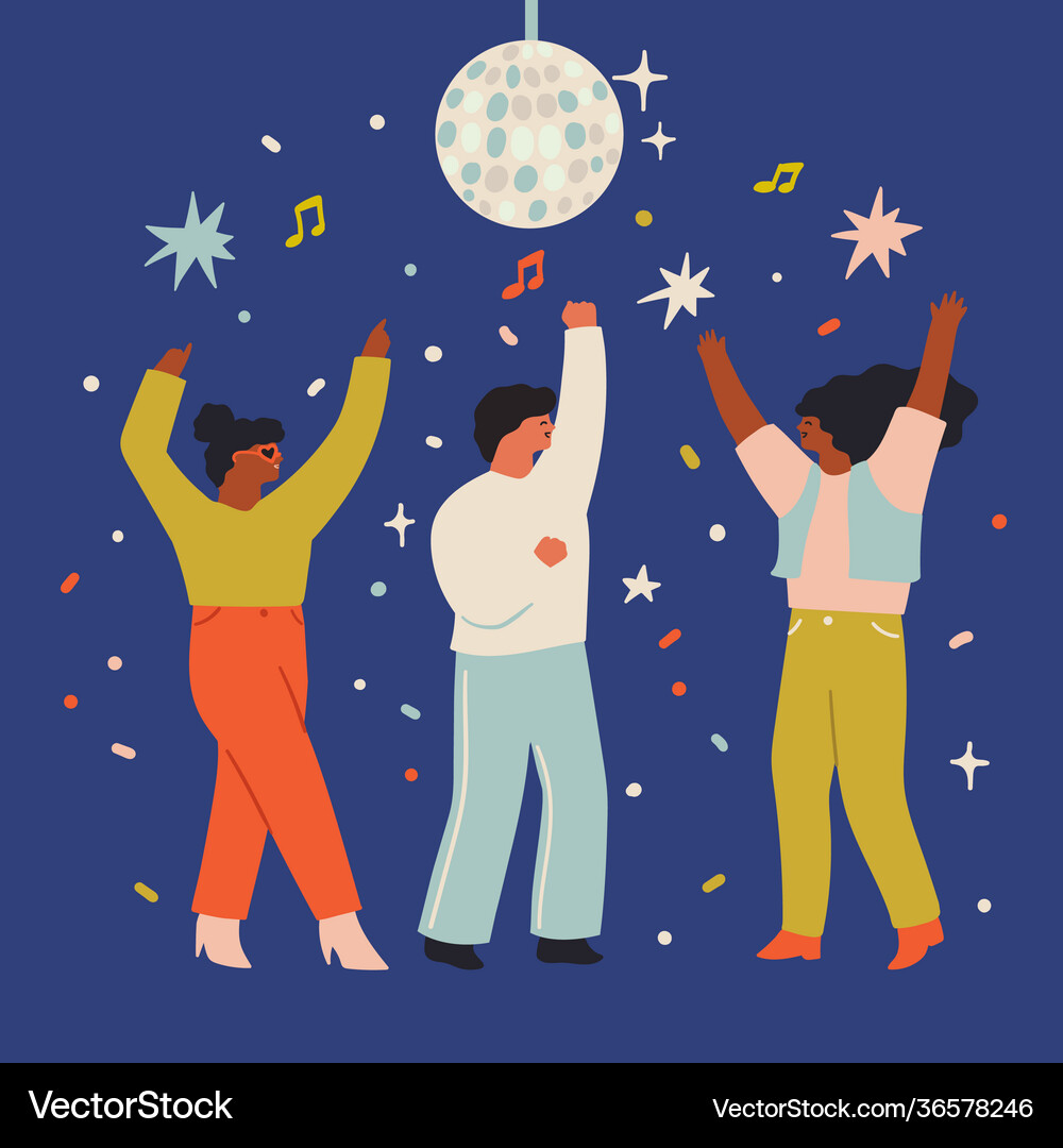 Disco party with ball and confetti Royalty Free Vector Image