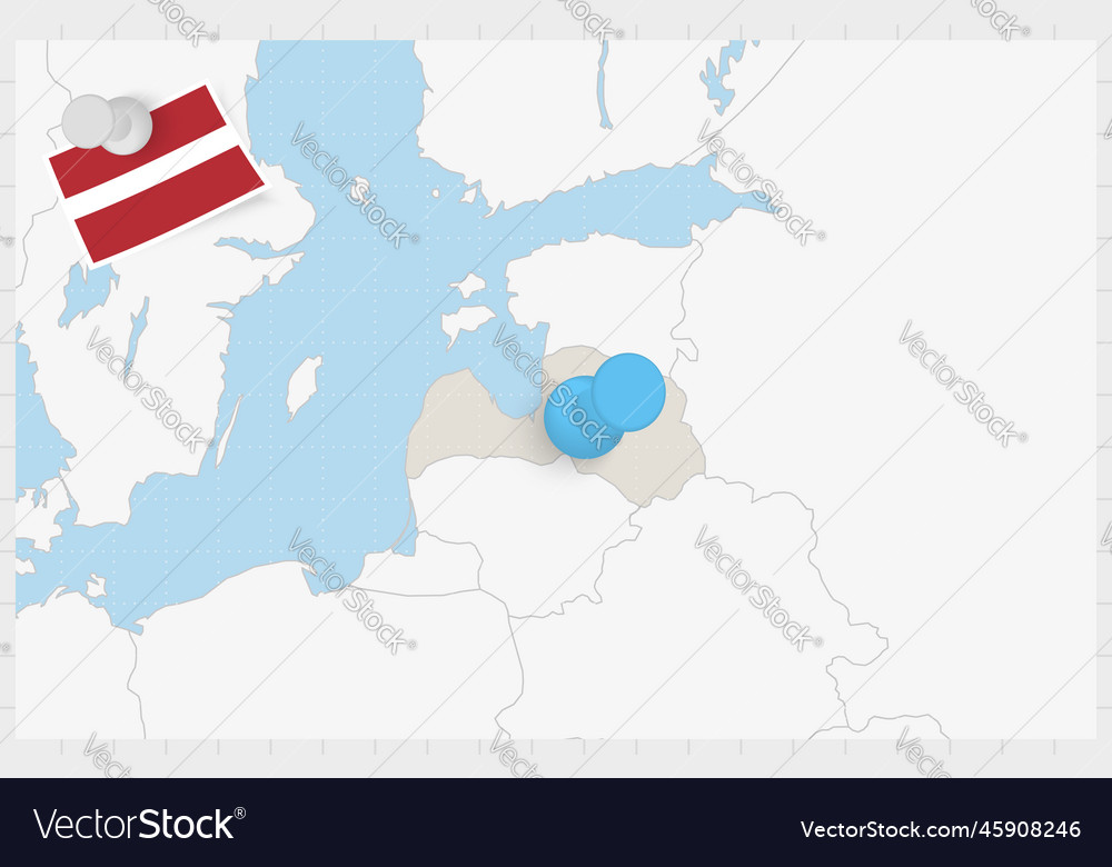 Map of latvia with a pinned blue pin pinned flag Vector Image