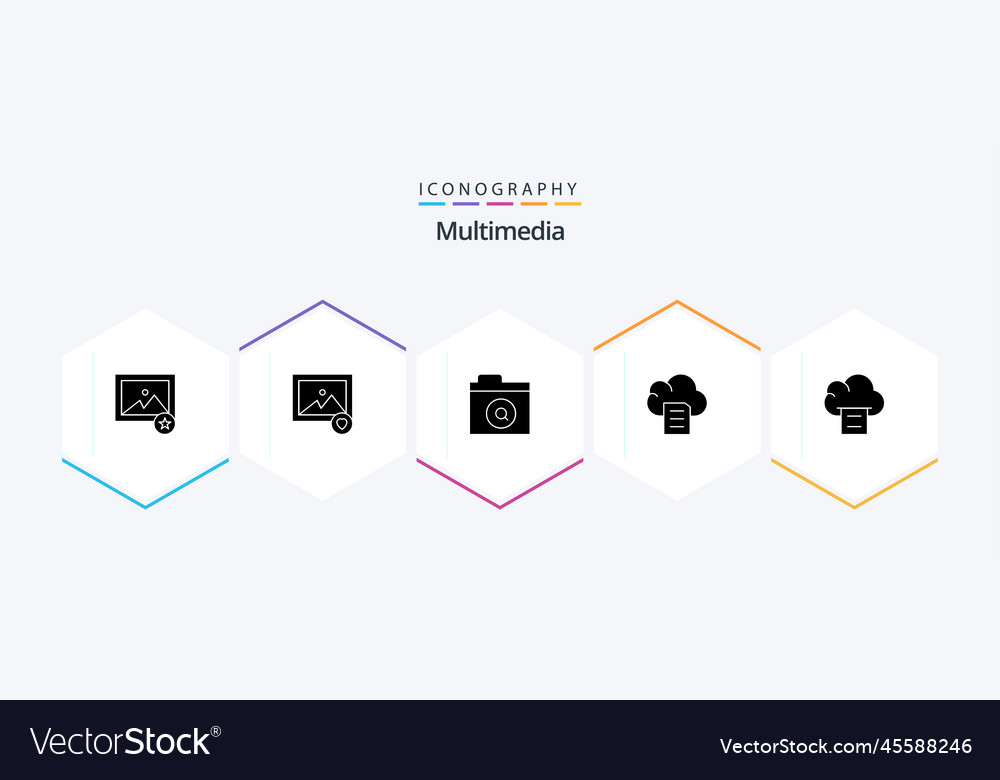 Multimedia 25 glyph icon pack including document Vector Image