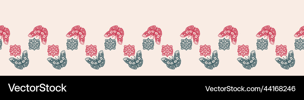 Retro butterfly seamless border 70s style Vector Image
