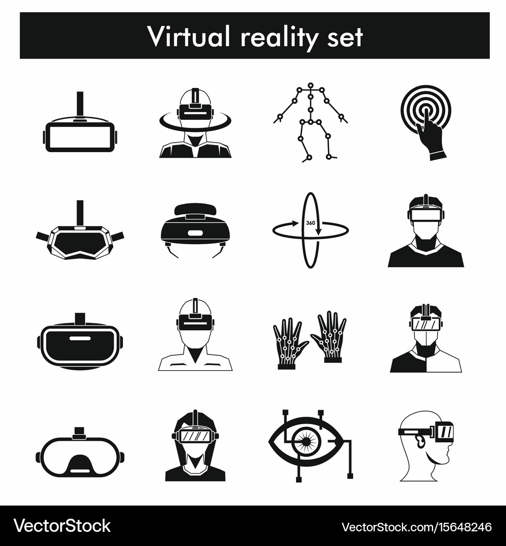 Virtual reality icons set in black line style Vector Image